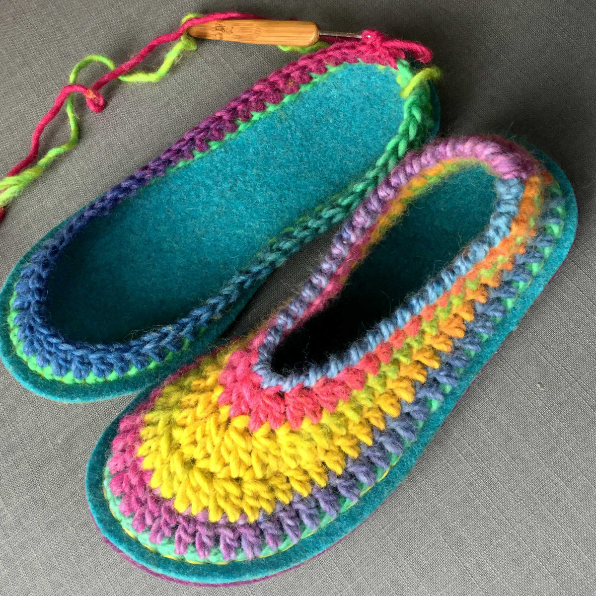 Joe's Toes Sarah Crochet Slipper kit in pure wool Rainbow Yarn