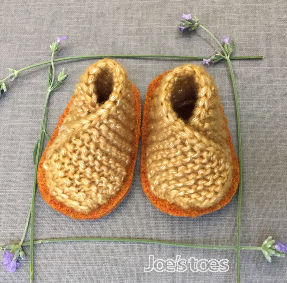 Knitted Crossover Booties in Gold Soft Sparkle Yarn, Wool Felt Soles ...